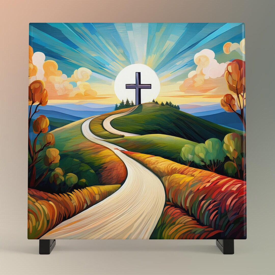 Religious Cross Art Ceramic Tile, Christian Art, the Road to Christ ...
