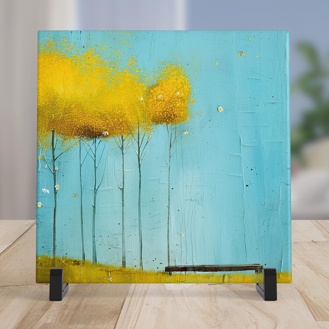 Abstract Yellow Trees Ceramic Tile, Modern Art Decor - Etsy