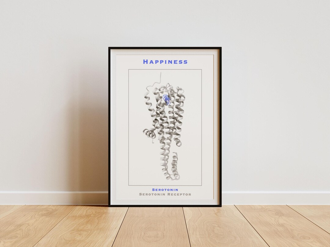 Happiness | Serotonin Receptor Protein Wall Art Print in Blue | Unique ...
