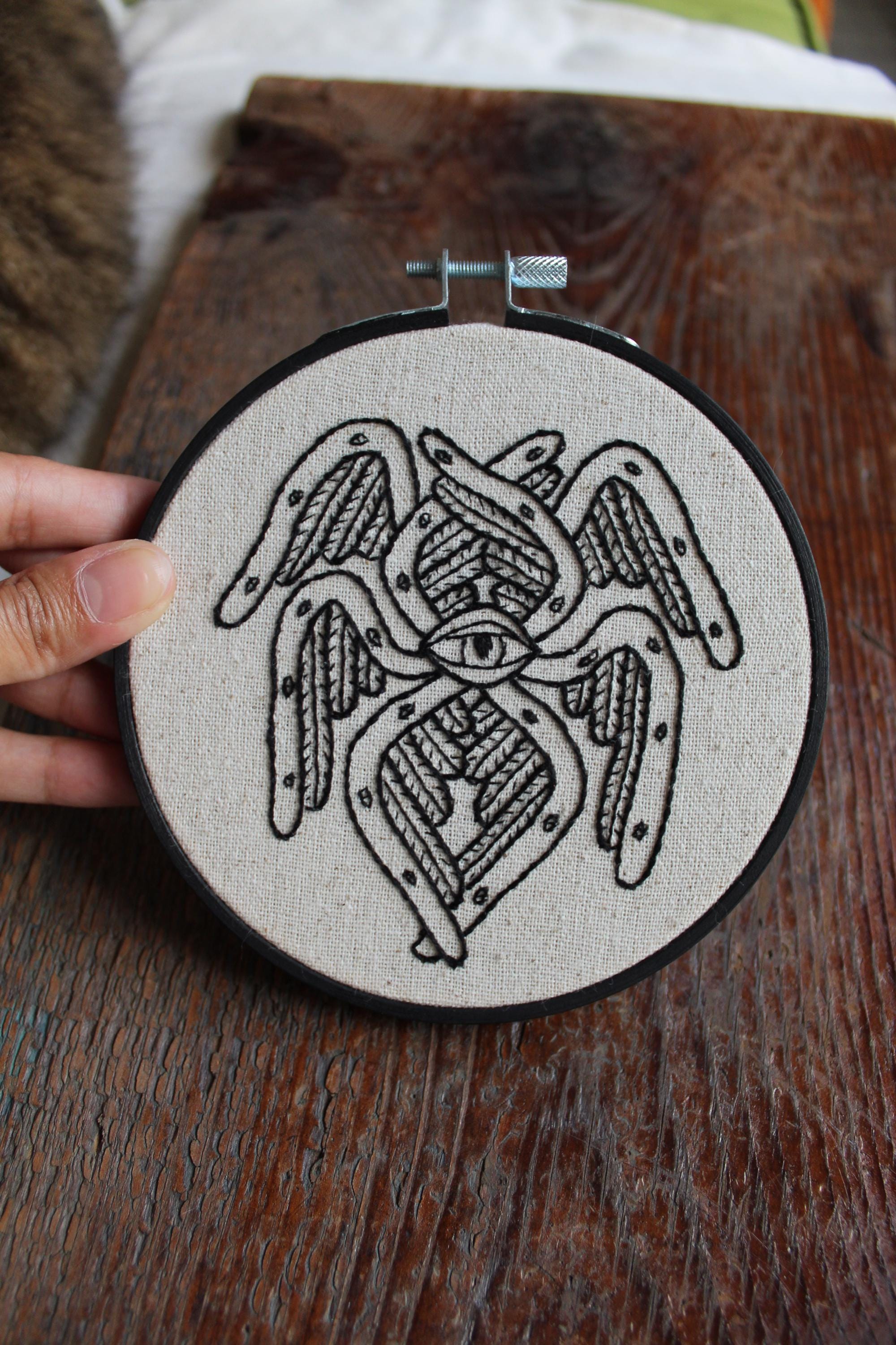 Biblical Angel Eyes 5” Black Bamboo Hoop Hand Embroidered in Black - Etsy