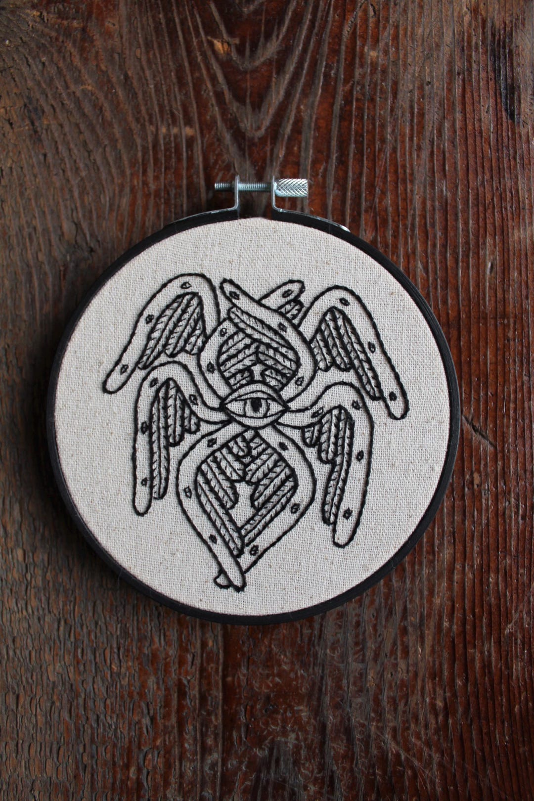 Biblical Angel Eyes 5” Black Bamboo Hoop Hand Embroidered in Black - Etsy