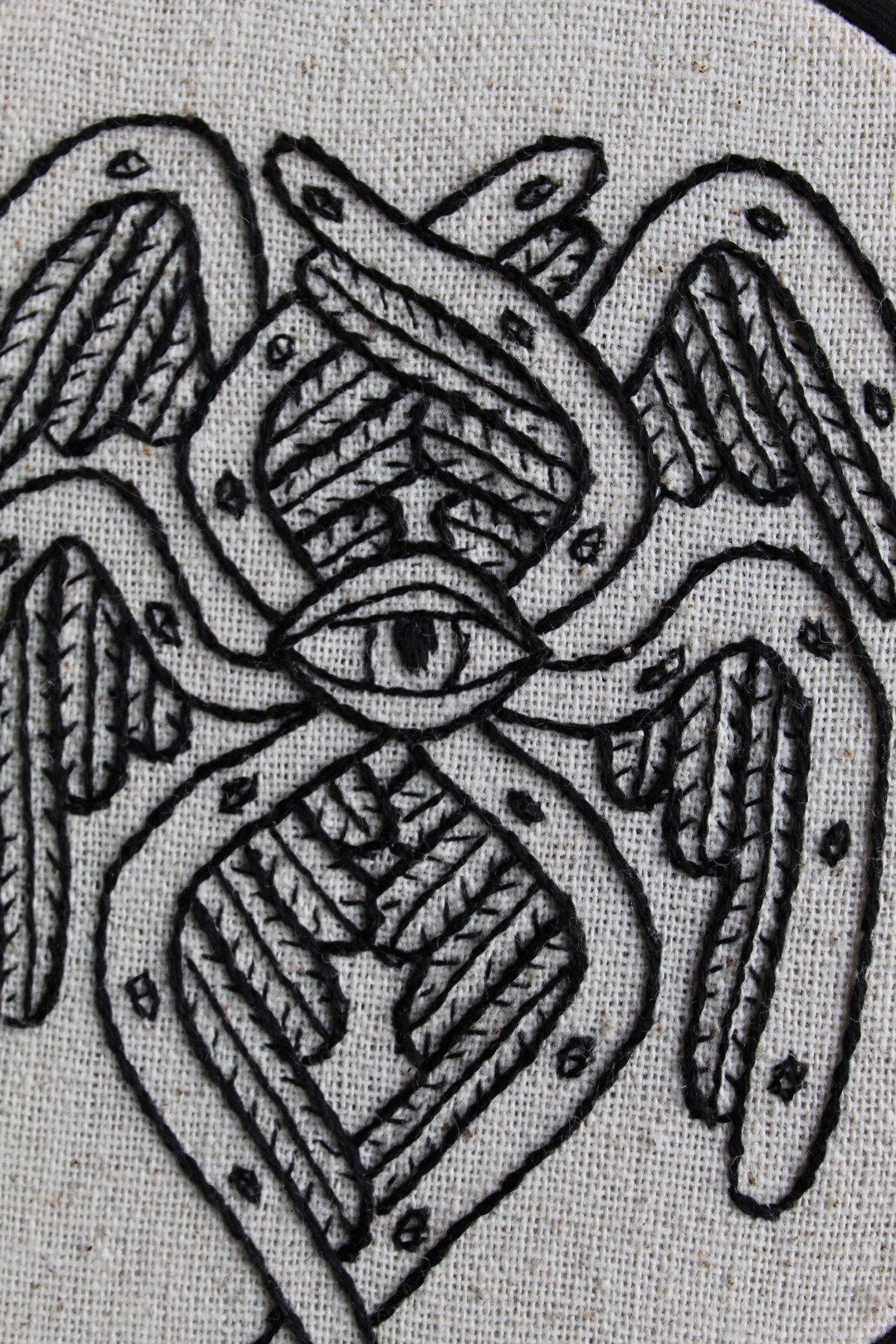 Biblical Angel Eyes 5” Black Bamboo Hoop Hand Embroidered in Black - Etsy