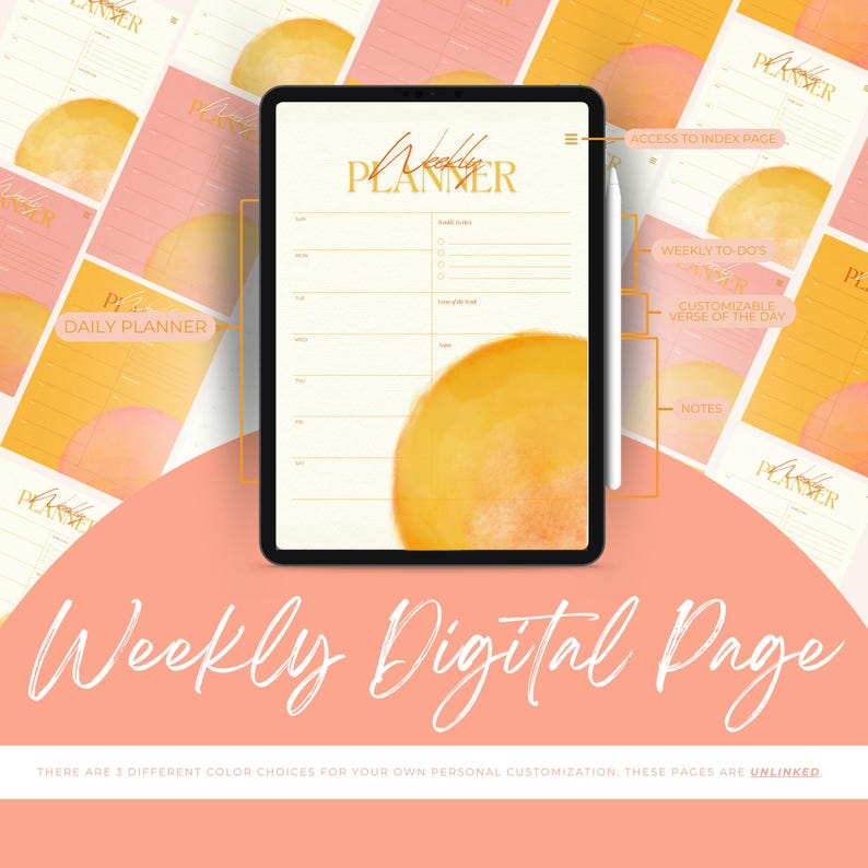 Undated Faith-driven Digital Planner | Sunset | Monthly Weekly Daily ...