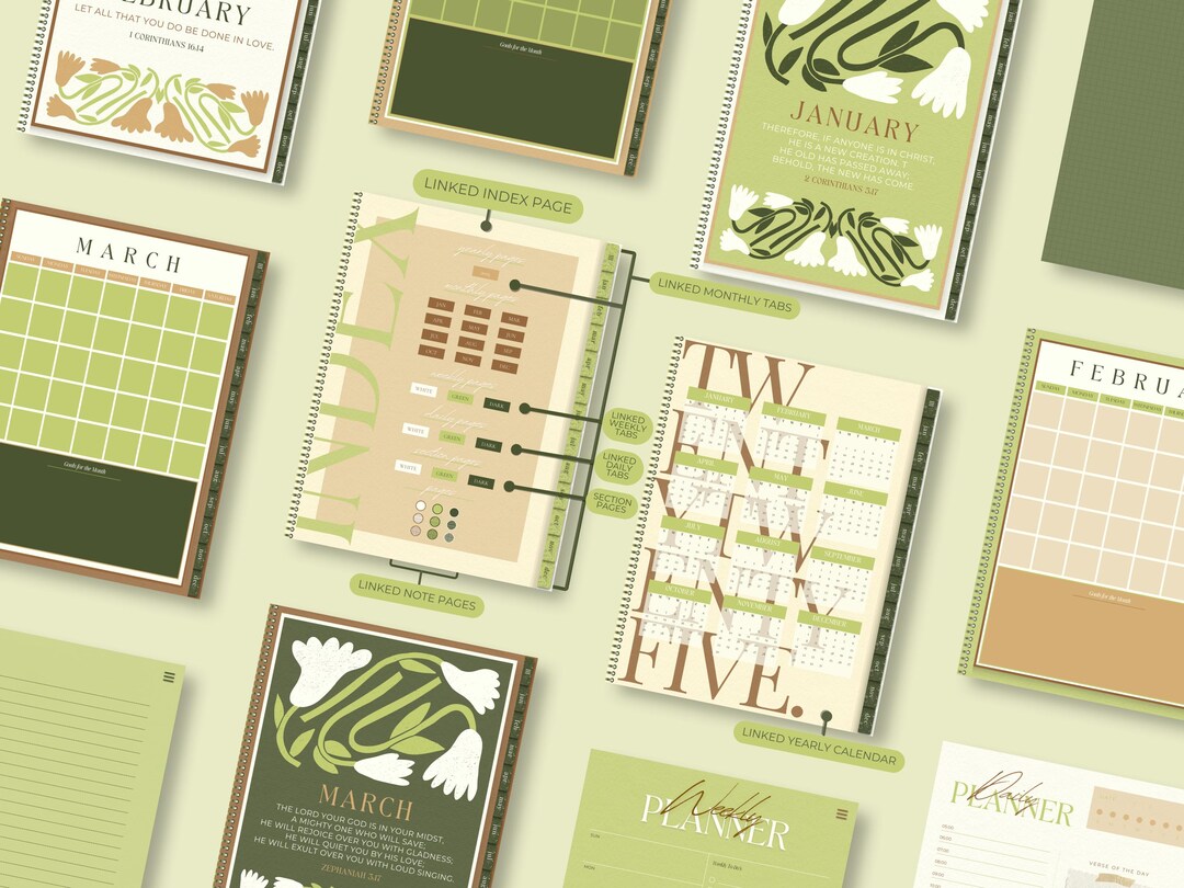 Undated Faith-driven Digital Planner | Matcha | Monthly Weekly Daily ...