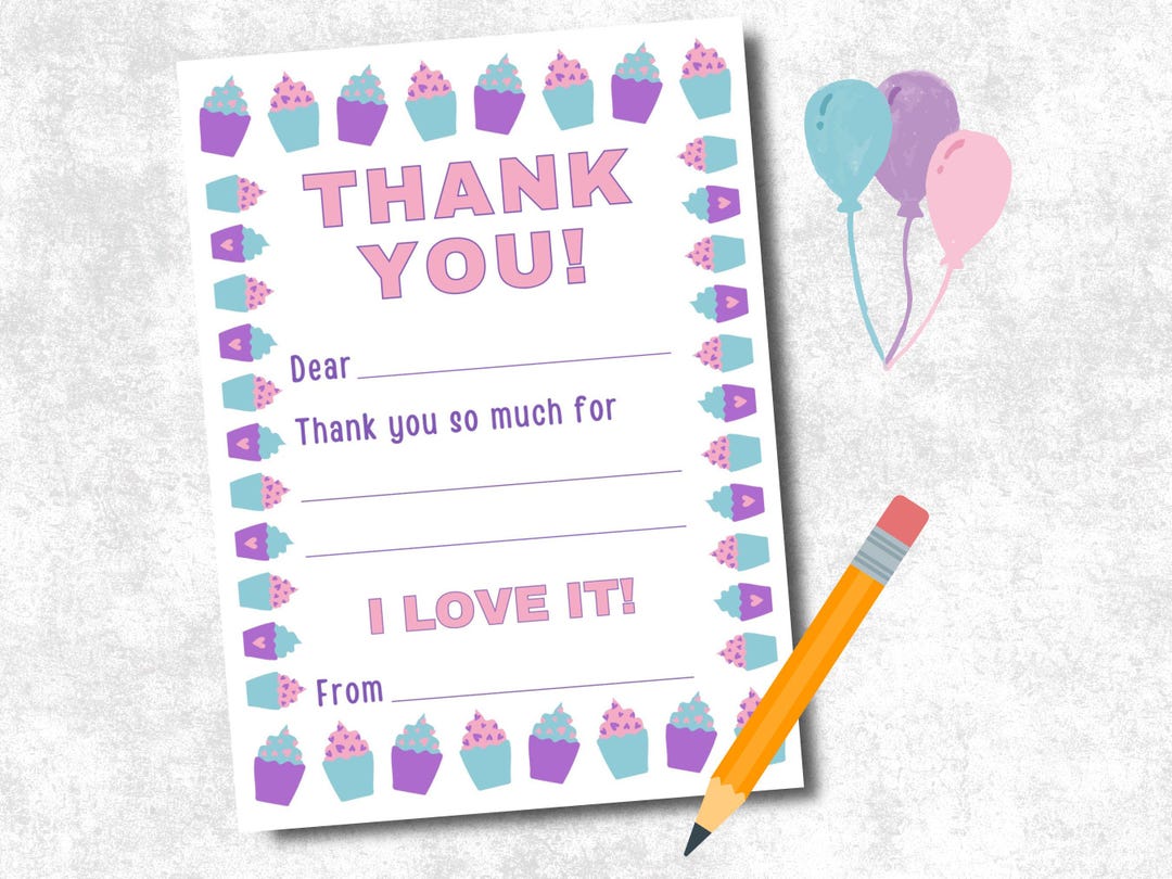 Fill-in-the-blank Thank You Cards Printable for Kids, Kids Birthday ...