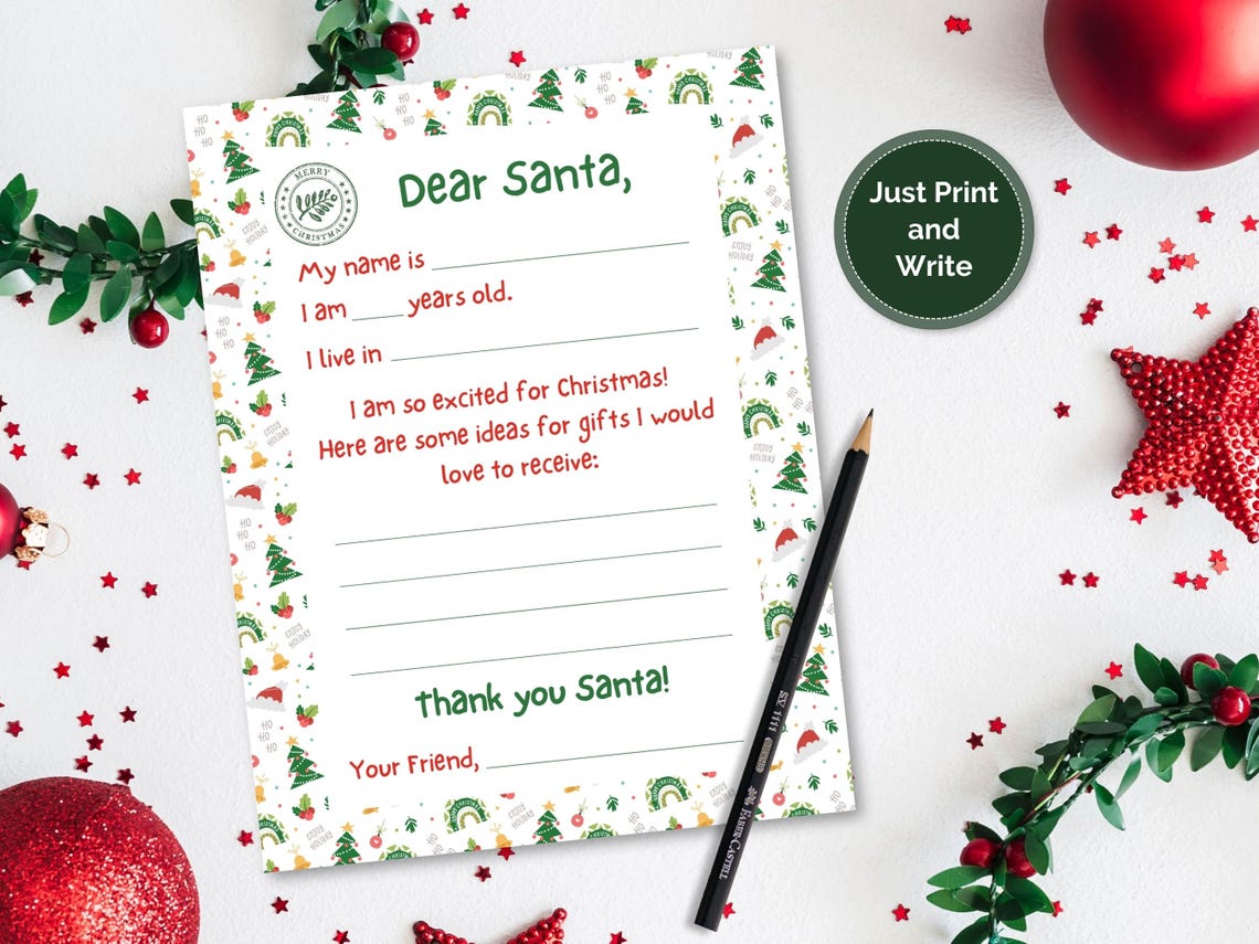 Letter to Santa Printable | Dear Santa Letter | Christmas Printable for ...