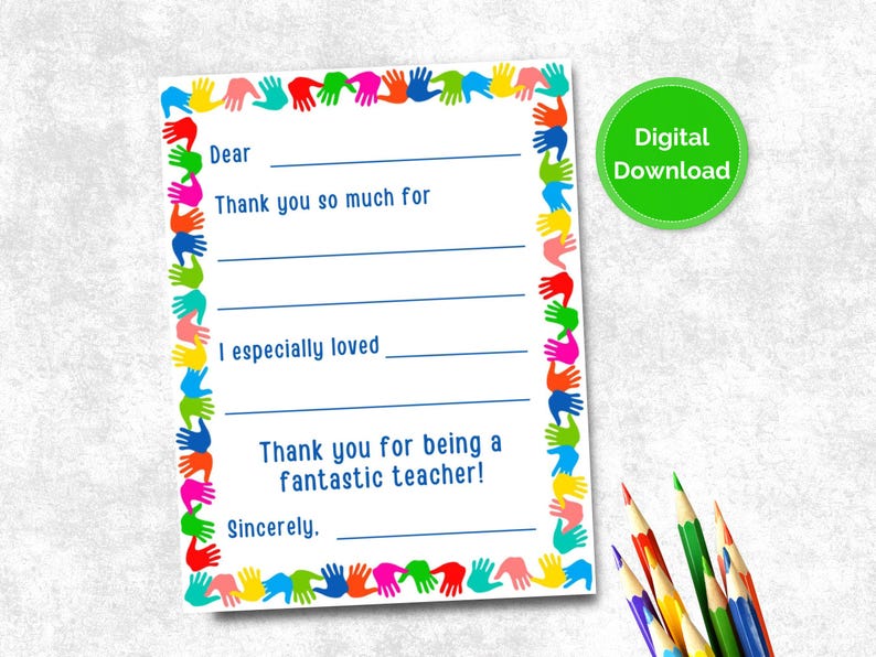 Printable Thank You Teacher Appreciation Card, Fill-in-the-blank Thank ...