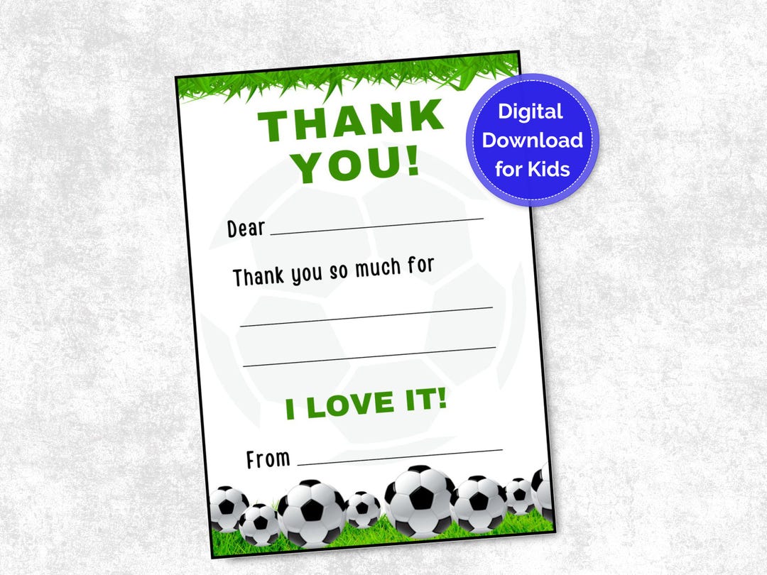 Fill-in-the-blank Thank You Cards, Soccer Boy Birthday, Kids Birthday ...