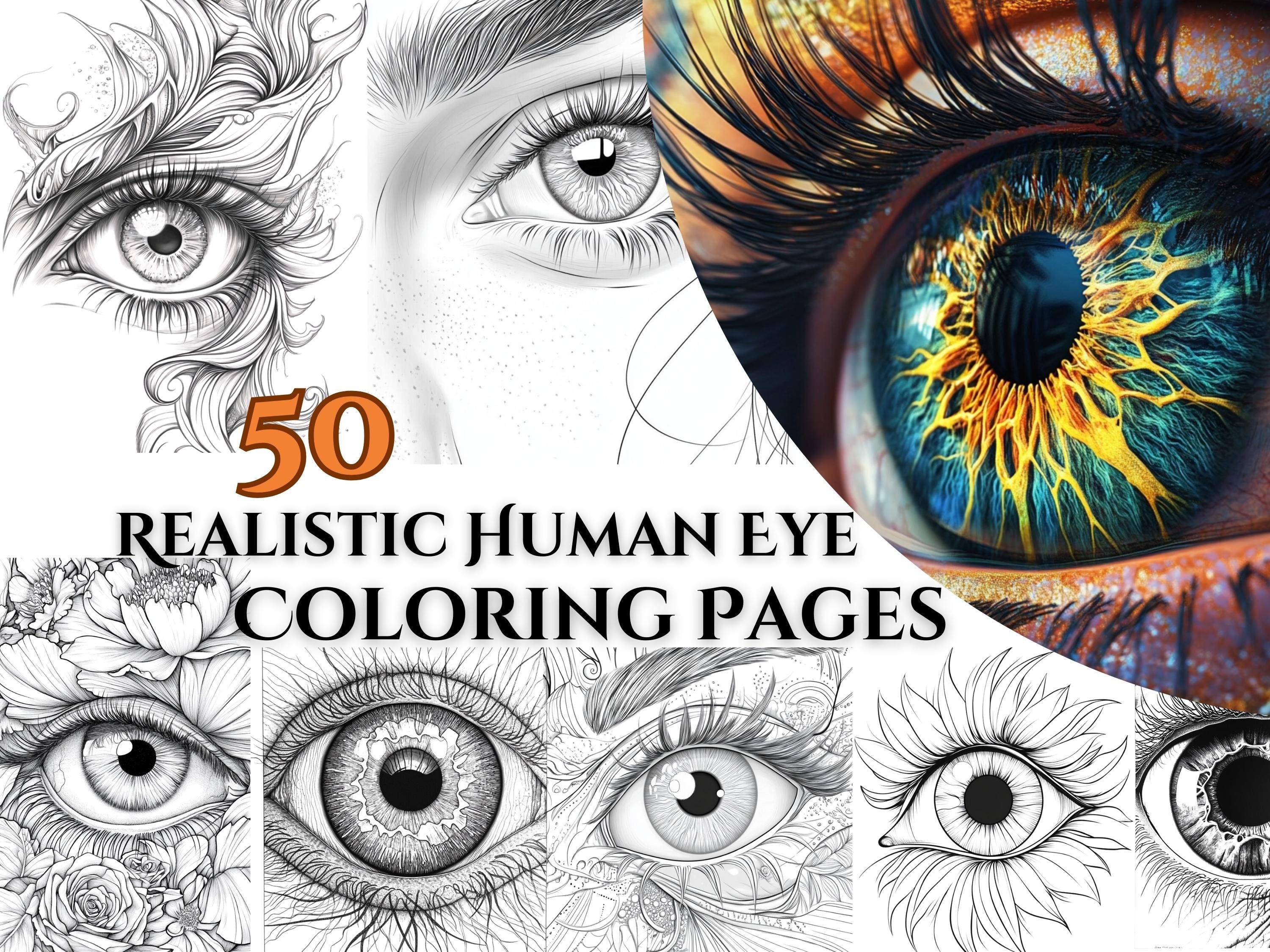 50 Realistic Eye Coloring Pages: Inspiring Coloring Book With Flowers ...