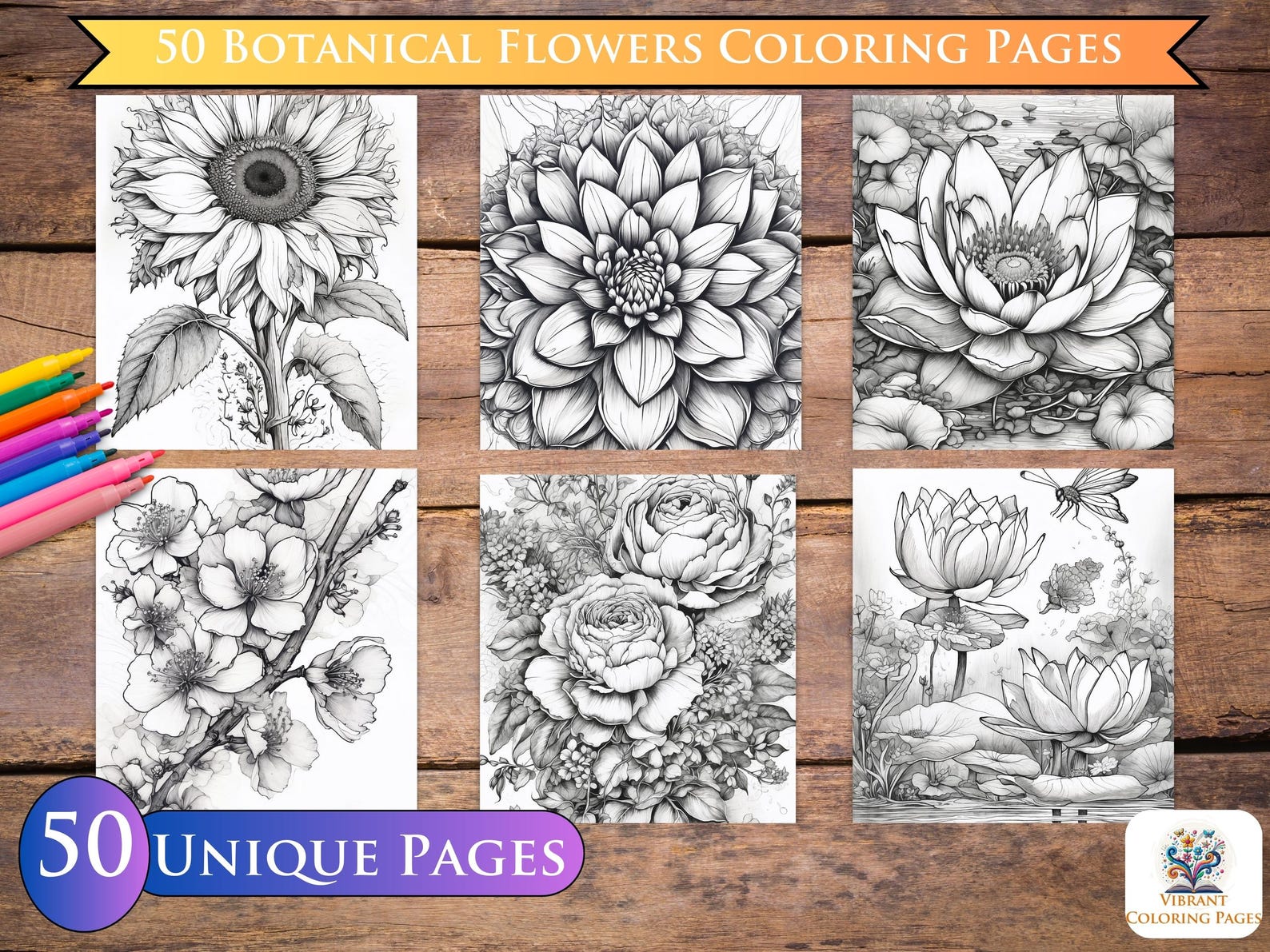 50 Botanicals Coloring Book Pages - Inspiring Coloring Flowers for ...