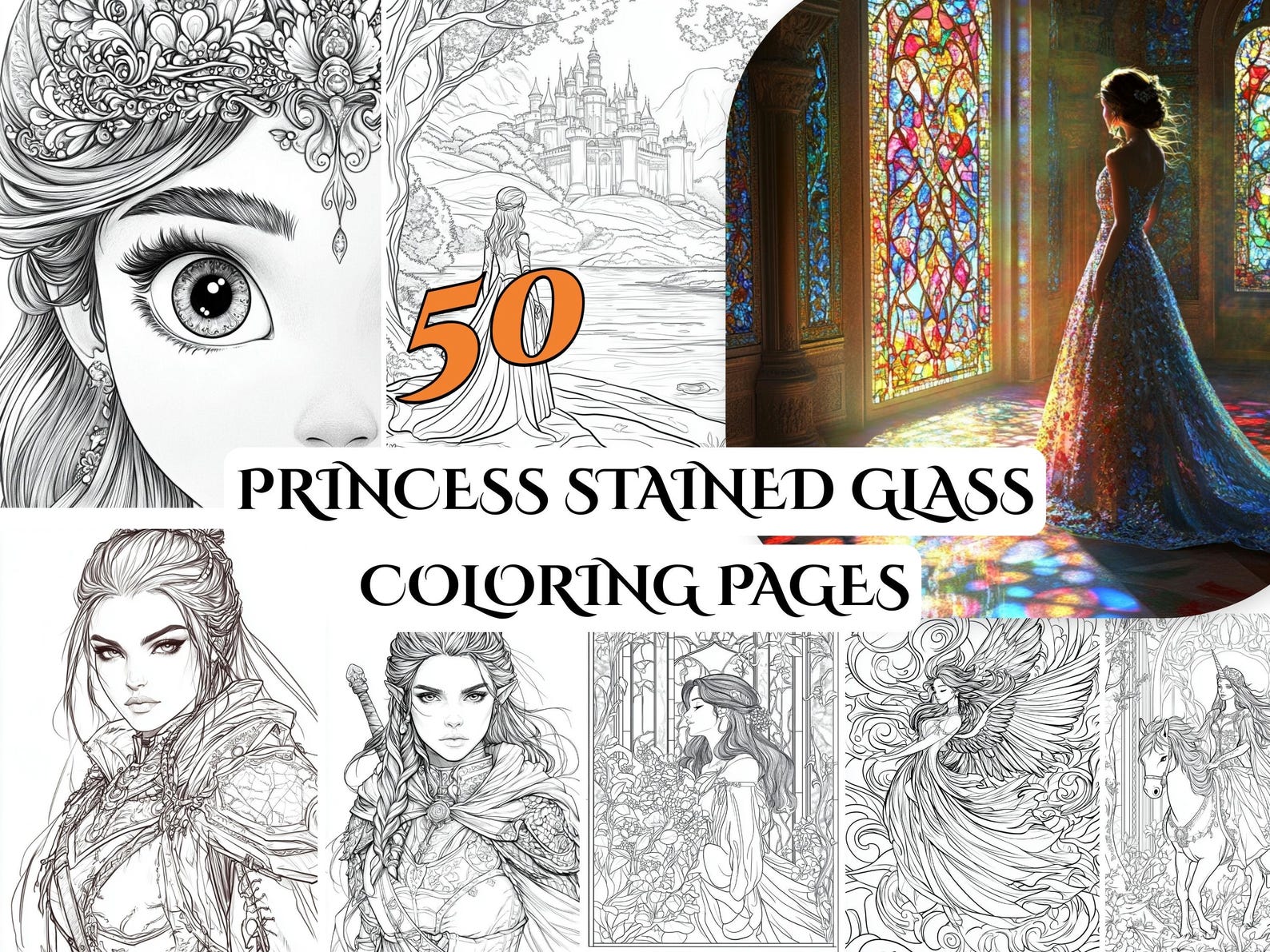 50 Enchanting Princess Stained Glass Coloring Pages – Magical Designs ...