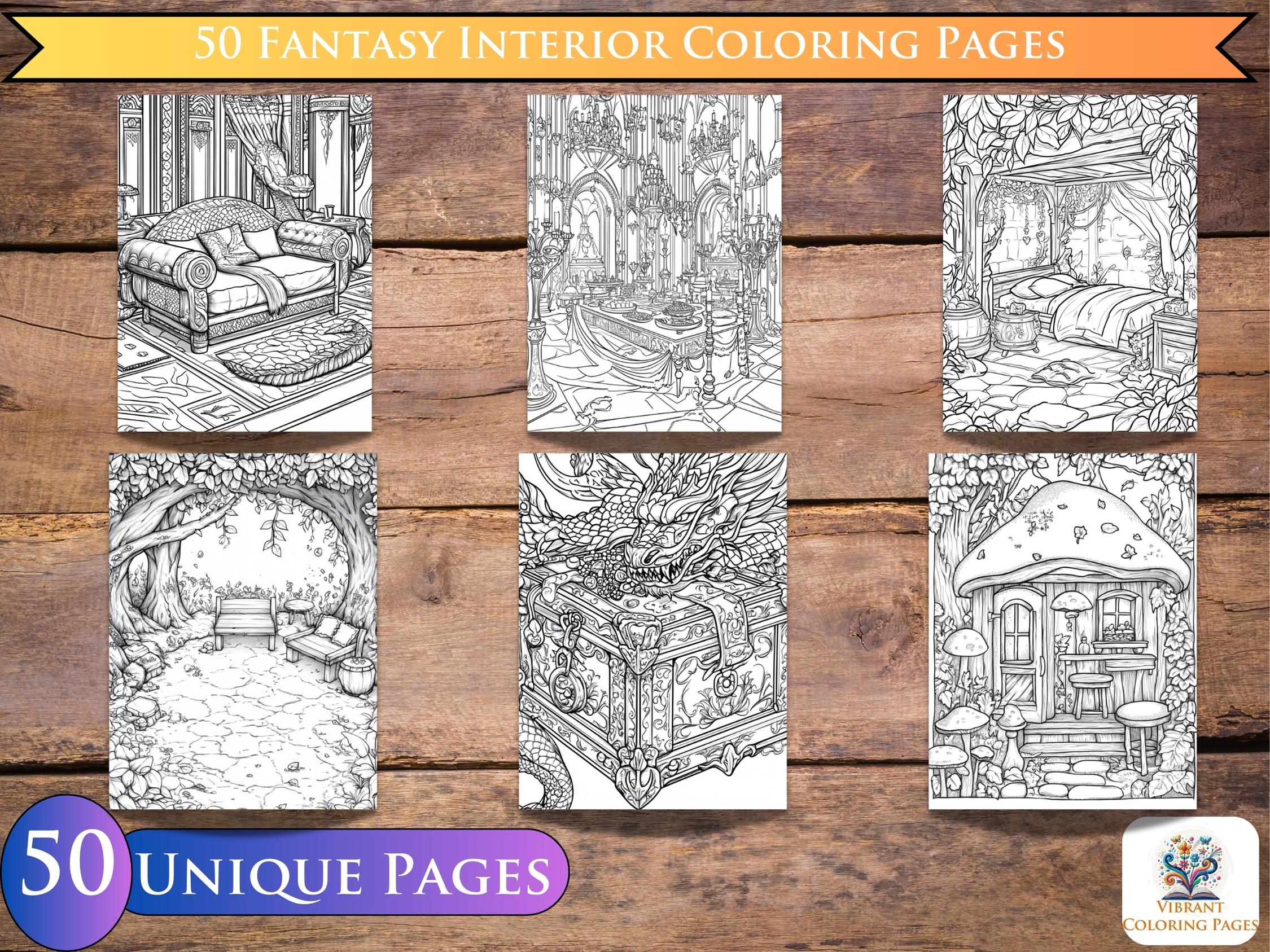 50 Fantasy Interior Coloring Pages | Inspiring Coloring Book Pages for ...