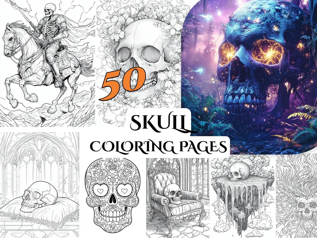 50 Skull Coloring Pages – Intricate Designs for Adults and Kids, Stress ...