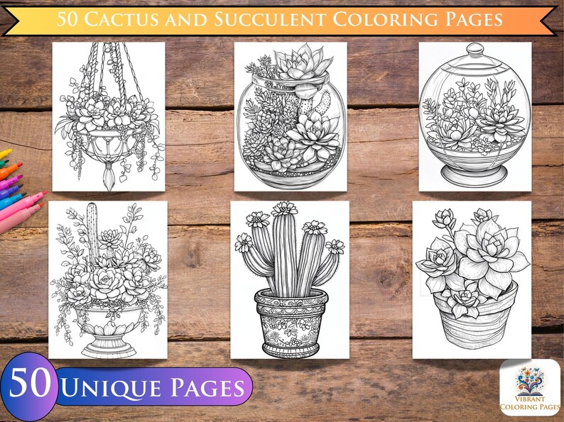 50 Cactus & Succulent Coloring Pages – Desert Floral Coloring ...