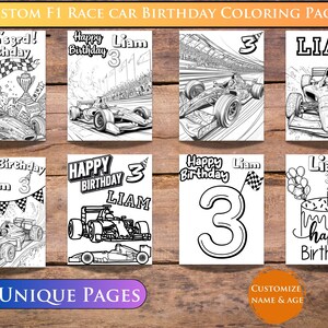 Custom Birthday Race Car Coloring Pages Kids Birthday Party Favor, 8 ...