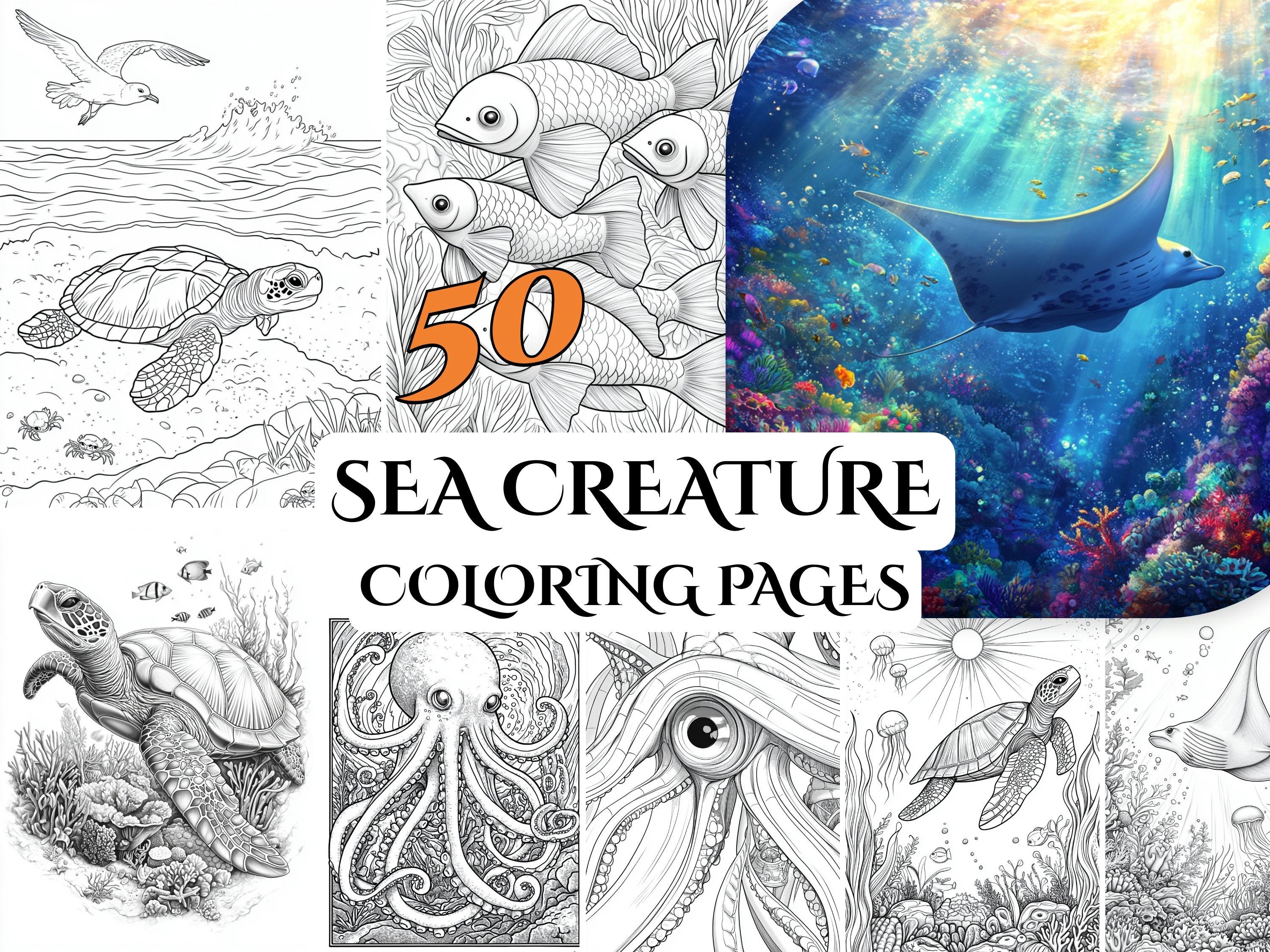 50 Sea Creature Coloring Pages – Underwater Adventure, Relaxing Marine ...