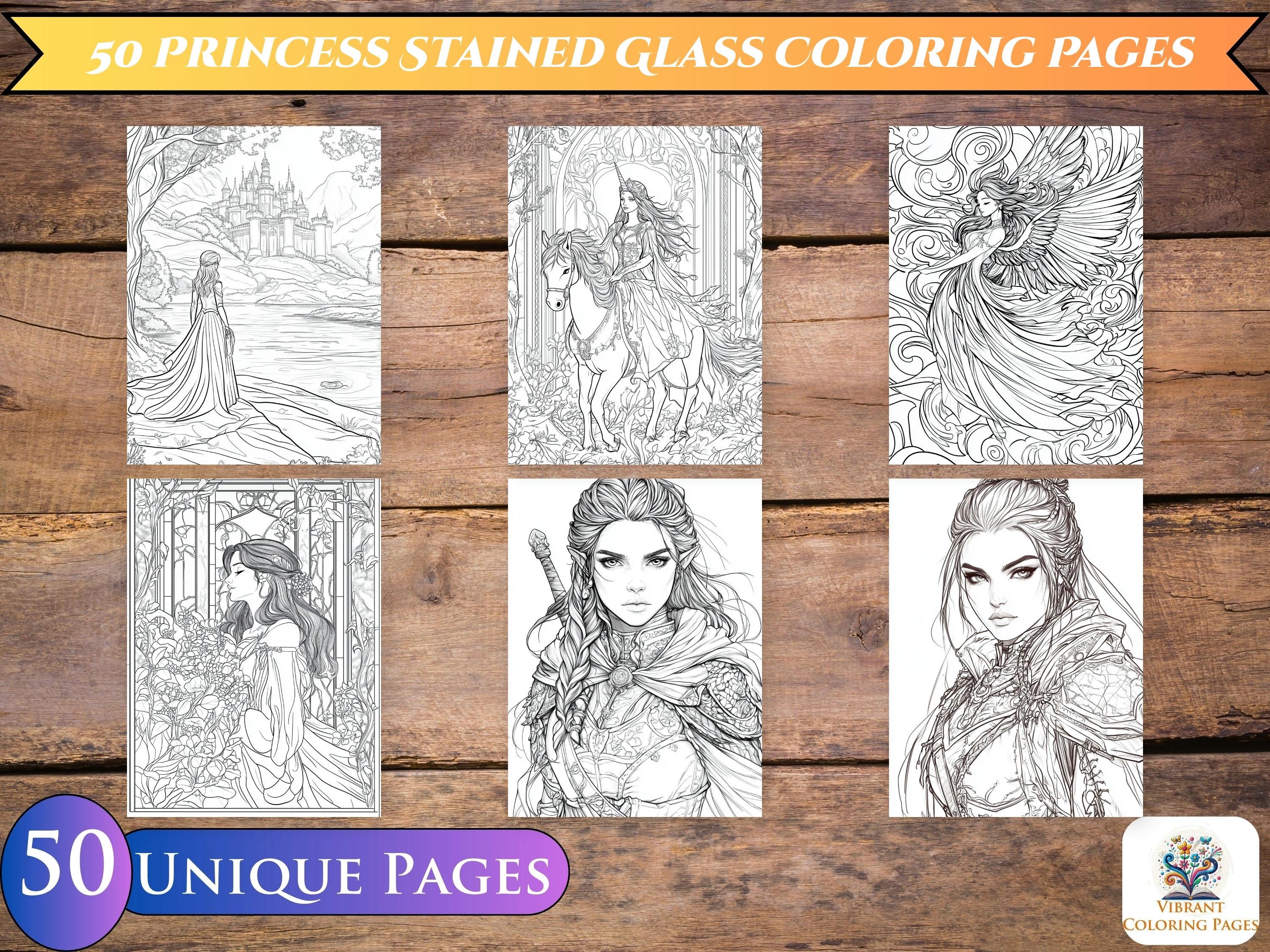 50 Enchanting Princess Stained Glass Coloring Pages – Magical Designs ...