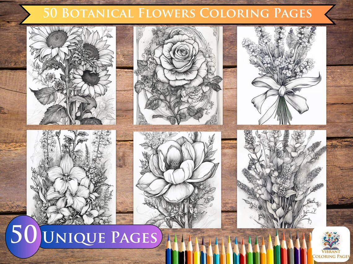 50 Botanicals Coloring Book Pages - Inspiring Coloring Flowers for ...