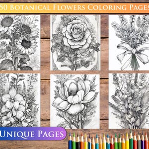 50 Botanicals Coloring Book Pages - Inspiring Coloring Flowers for ...