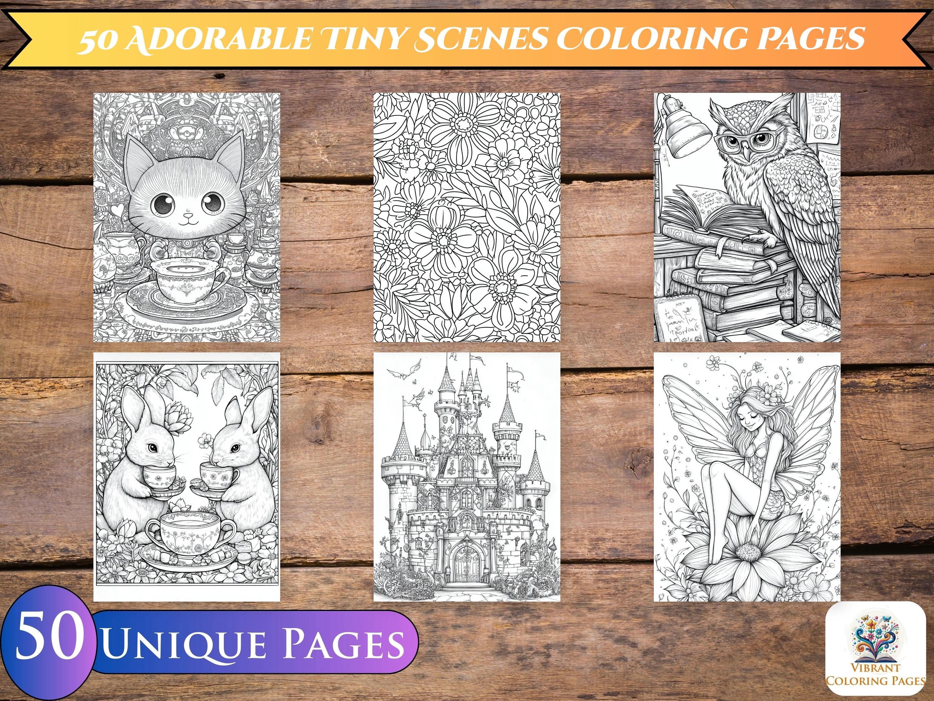 50 Adorable Tiny Scenes Coloring Pages – Whimsical Designs for Kids ...