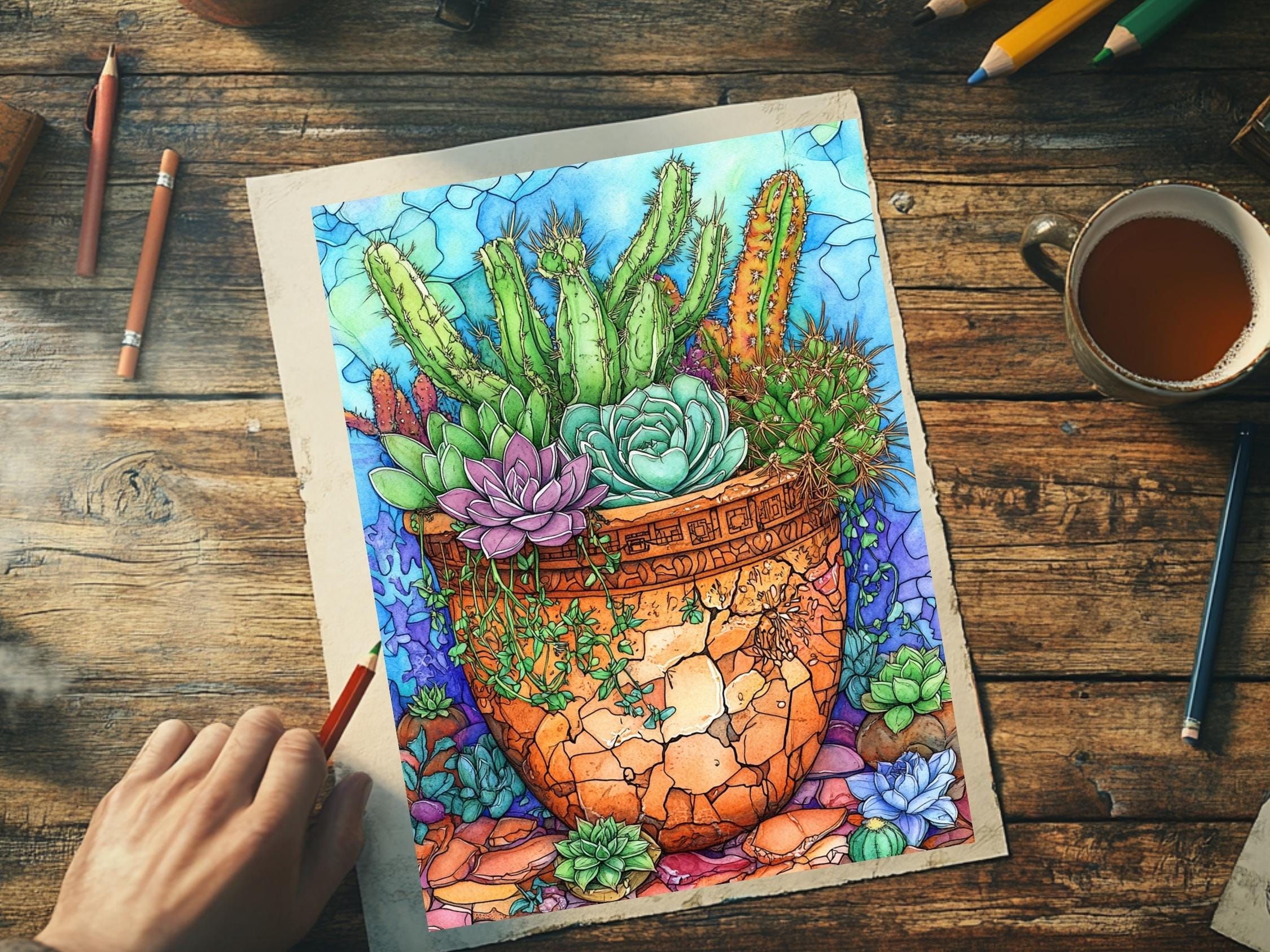 50 Cactus & Succulent Coloring Pages – Desert Floral Coloring ...