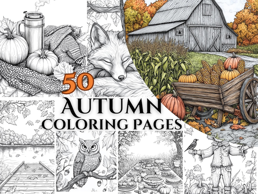 50 Autumn Coloring Pages, Inspiring Coloring Fall Coloring Book ...