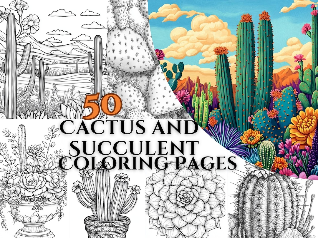 50 Cactus & Succulent Coloring Pages – Desert Floral Coloring ...