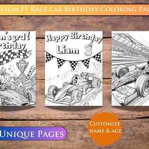 Custom Birthday Race Car Coloring Pages Kids Birthday Party Favor, 8 ...