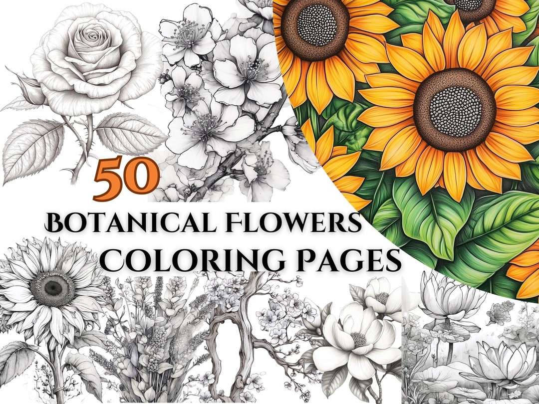 50 Botanicals Coloring Book Pages - Inspiring Coloring Flowers for ...
