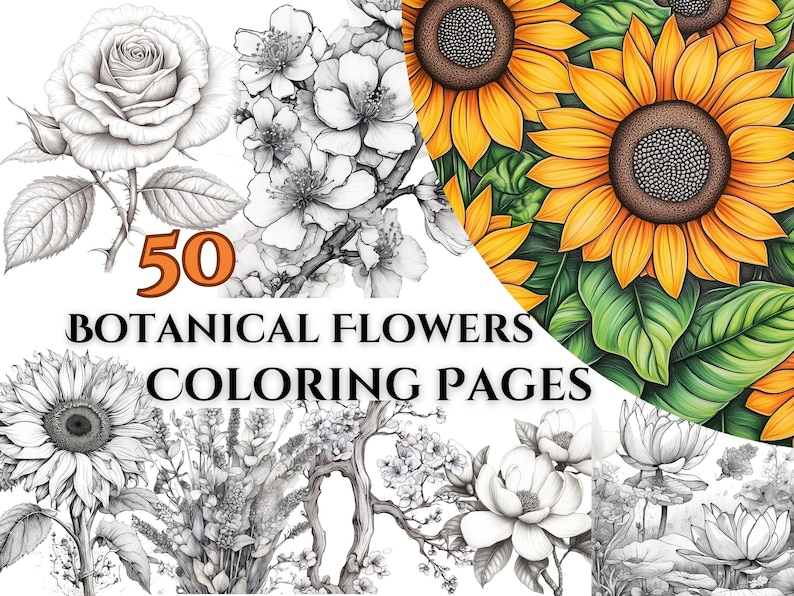 50 Botanicals Coloring Book Pages - Inspiring Coloring Flowers for ...