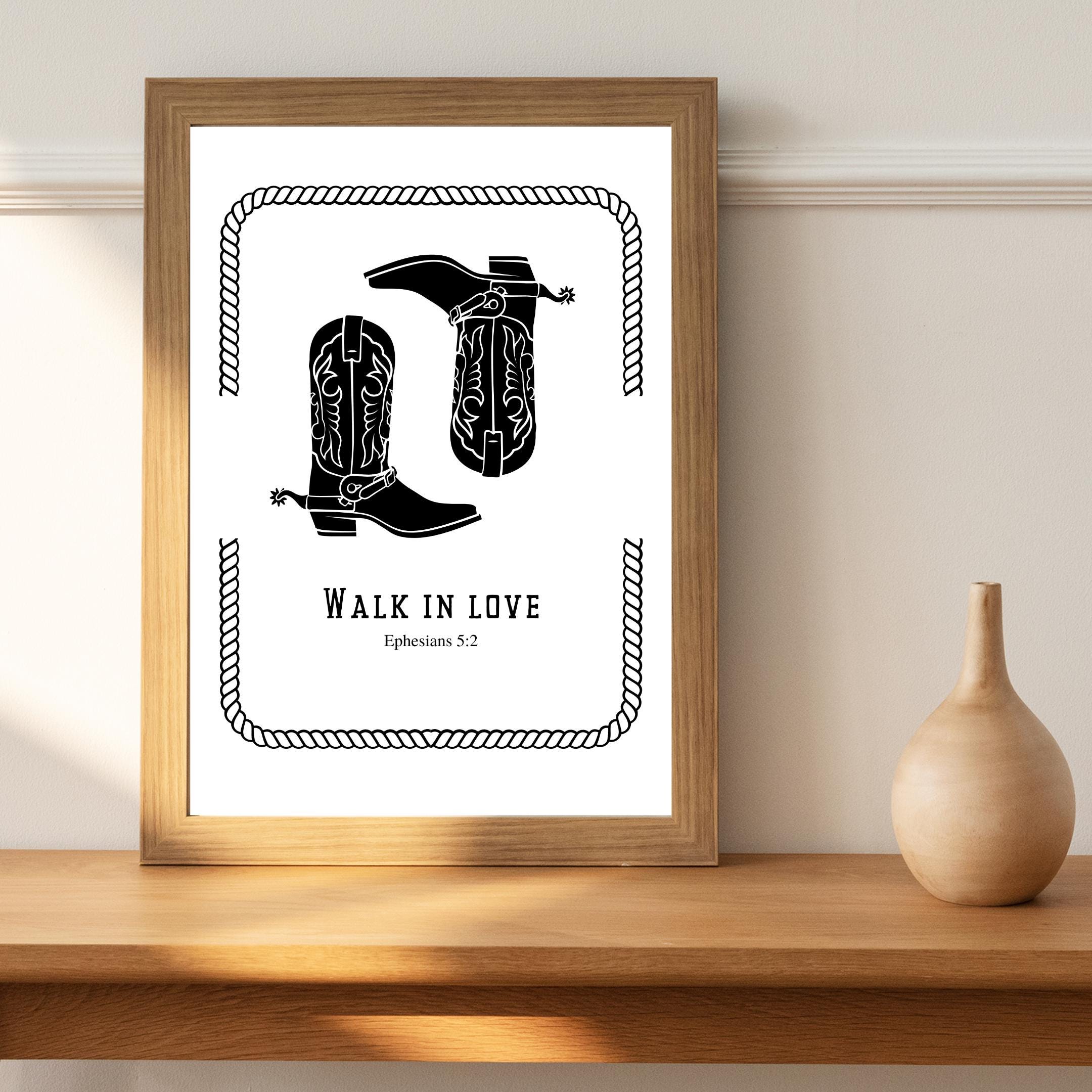 Christian Wall Art Cowboy Boot Bible Verse Print Western Home Decor ...