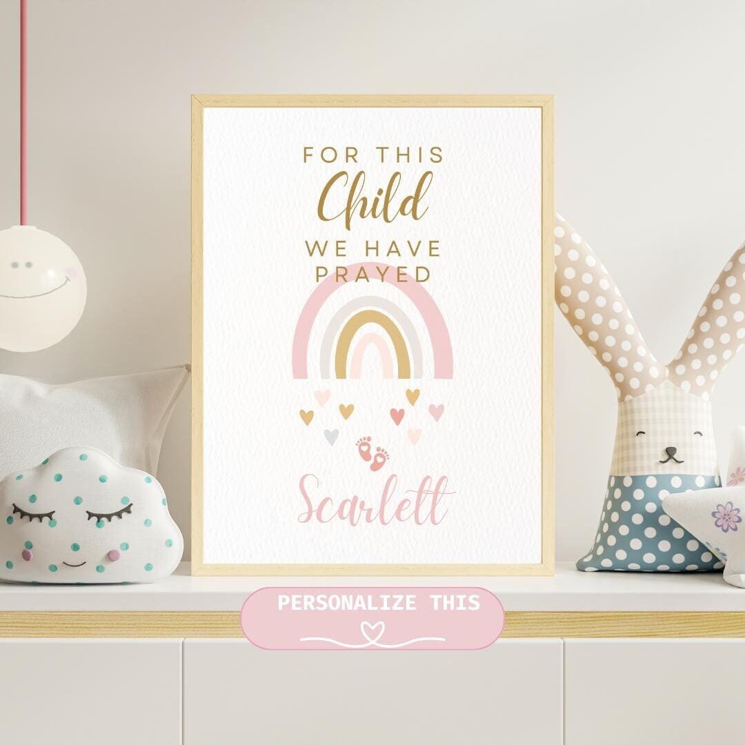 Personalized Baby Girl Prayer Wall Art Pastel Rainbow Nursery Decor ...