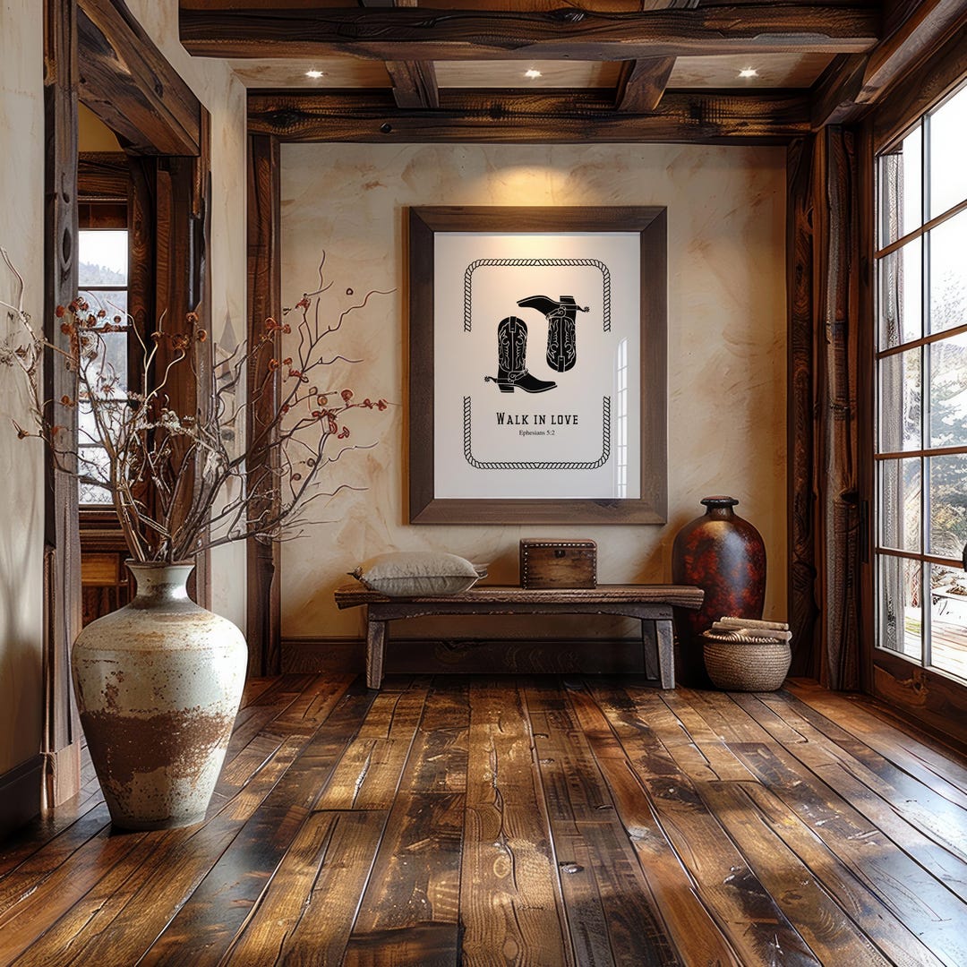 Christian Wall Art Cowboy Boot Bible Verse Print Western Home Decor ...