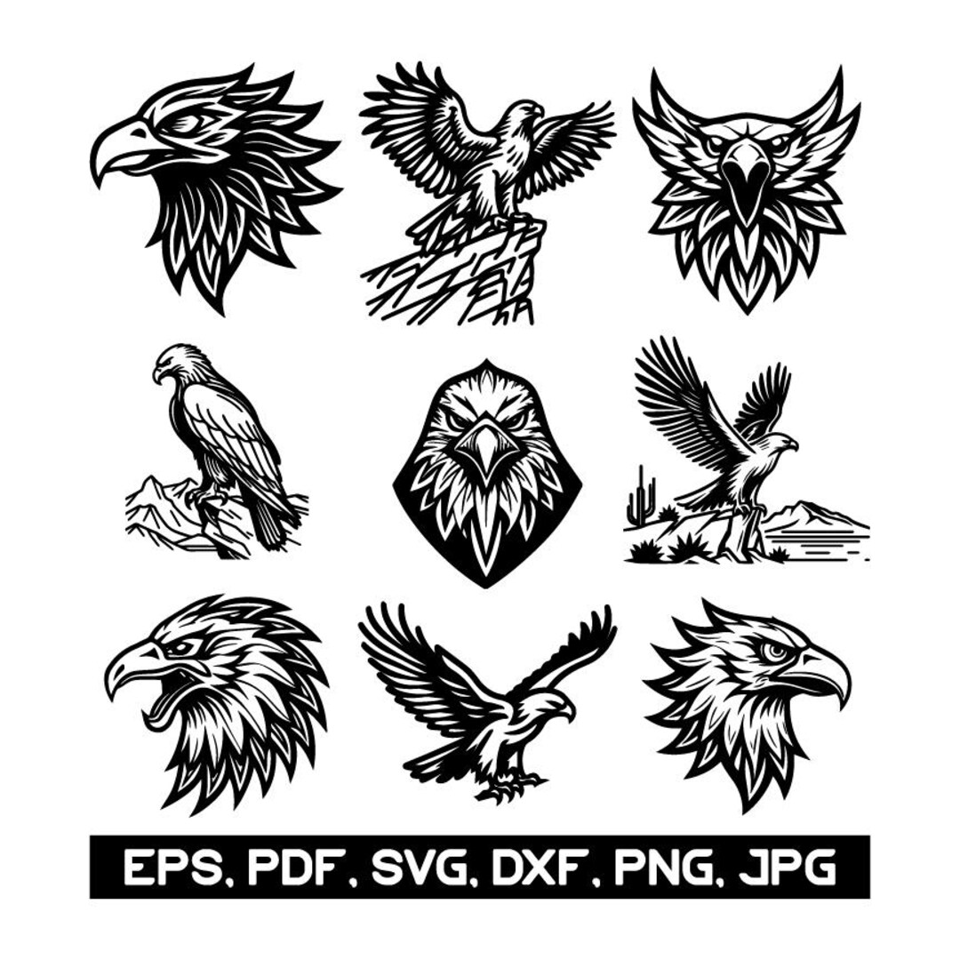 Bundle aigle Svg, aigle noir et blanc PNG, aigle silhouette jpg, aigle ...