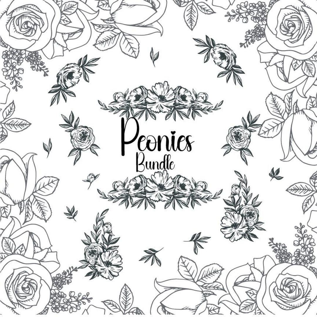Peonies Svg Bundle, Peony Png, Peonies Bouquet Jpg, Floral Border Eps ...