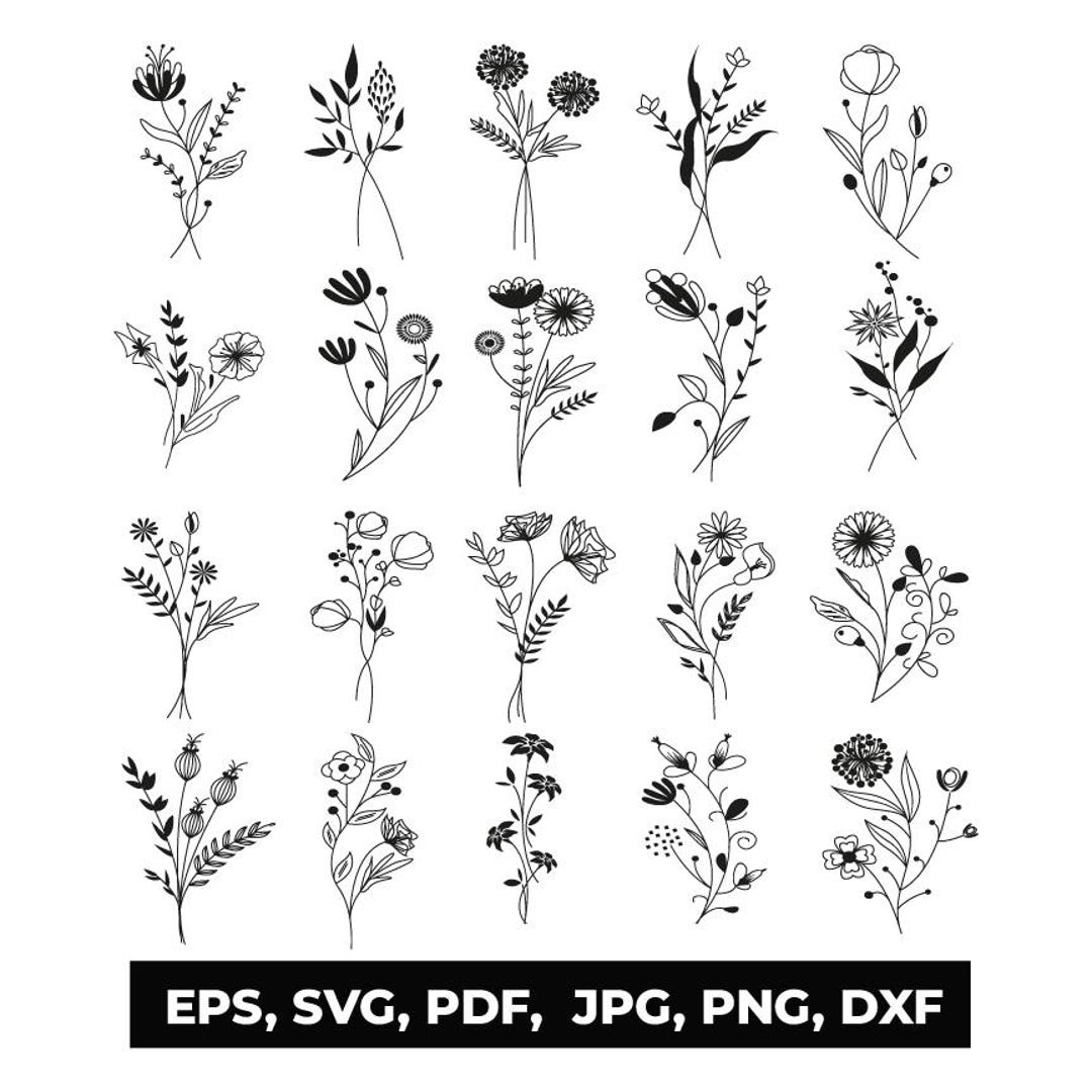 Flower Bundle Clipart Svg, Floral Clipart Png, Sublimation Design Jpg ...