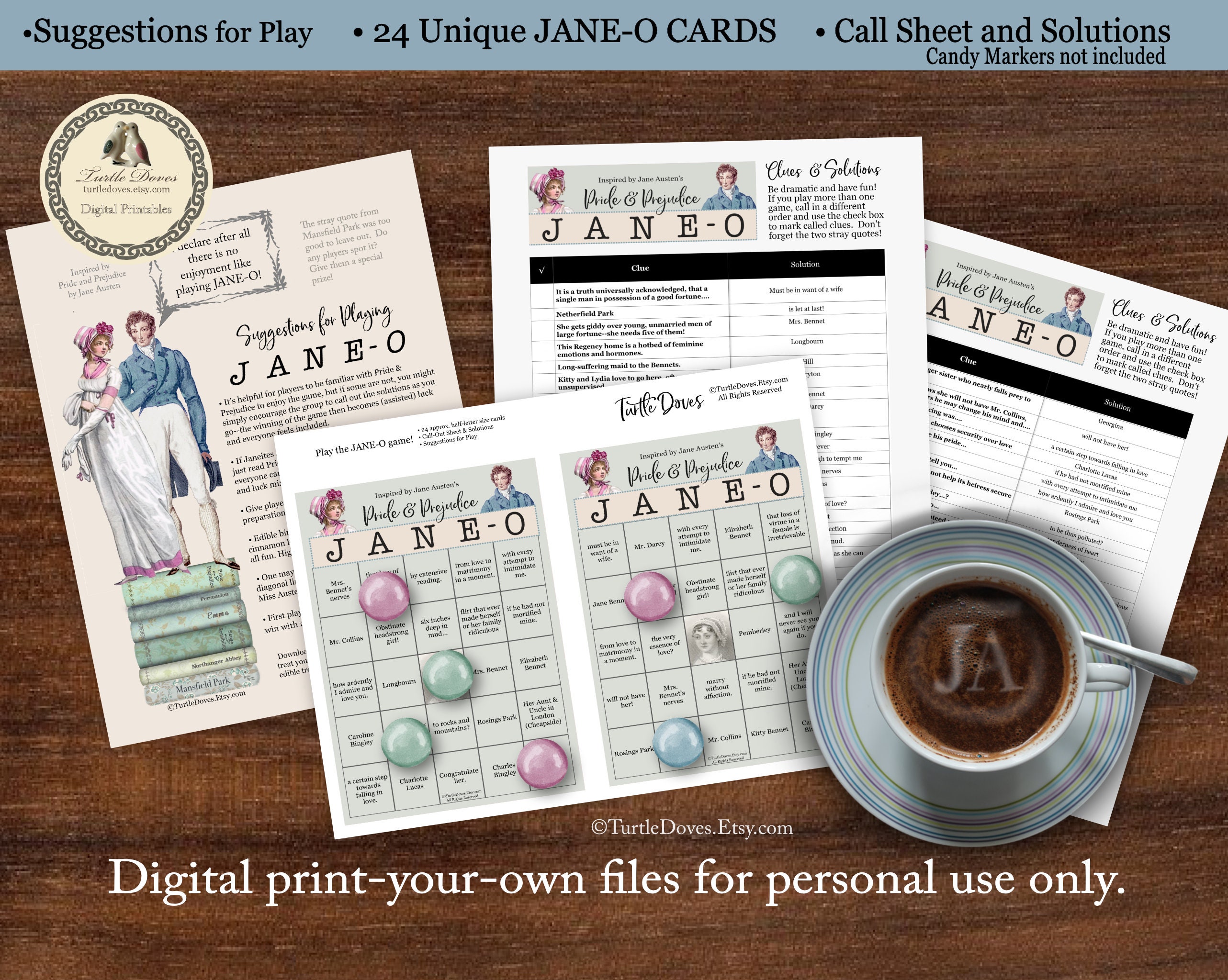 Jane Austen Bingo Cards - Printable Cards