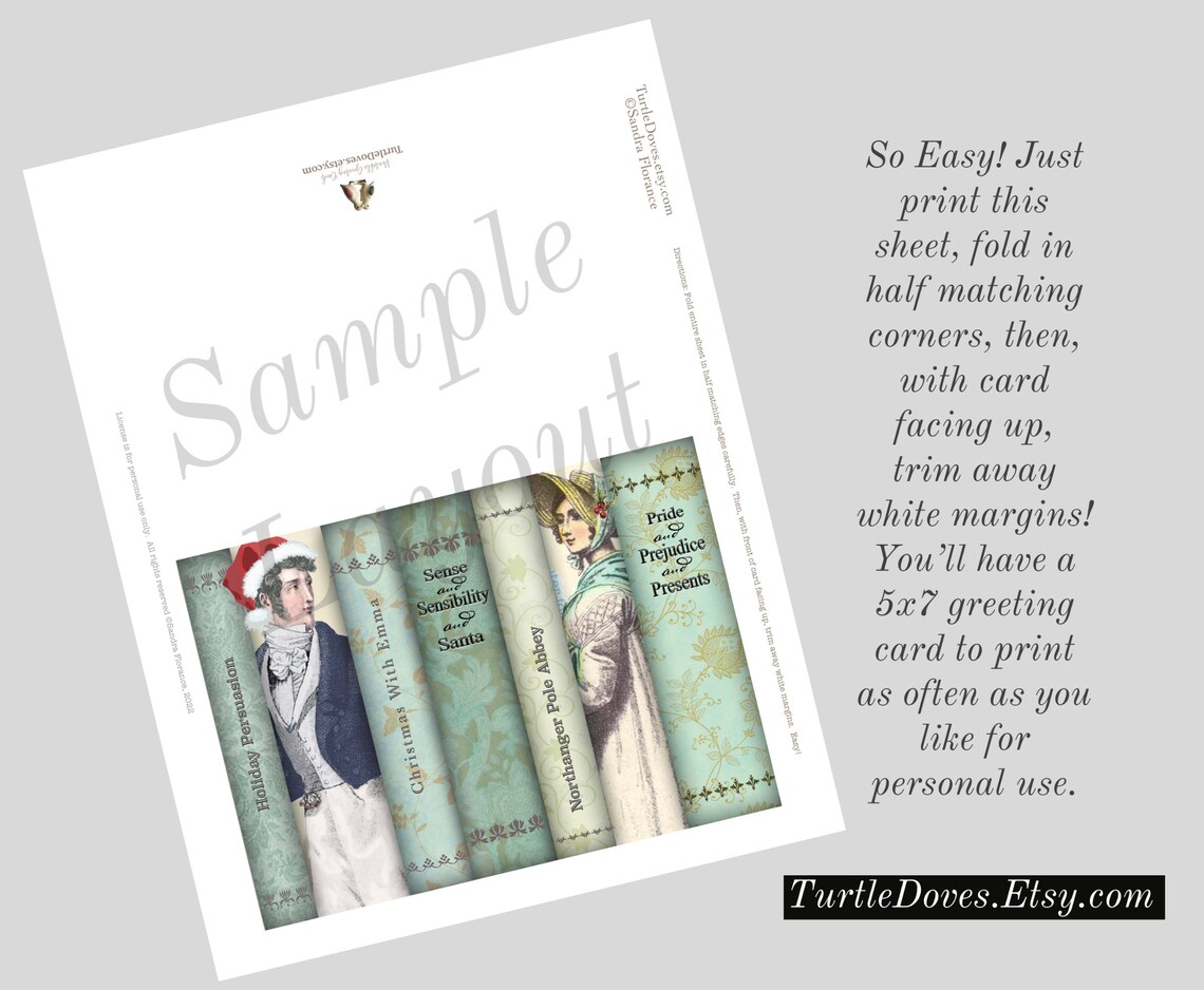 Jane Austen Christmas Card - Printable Note Card - Etsy