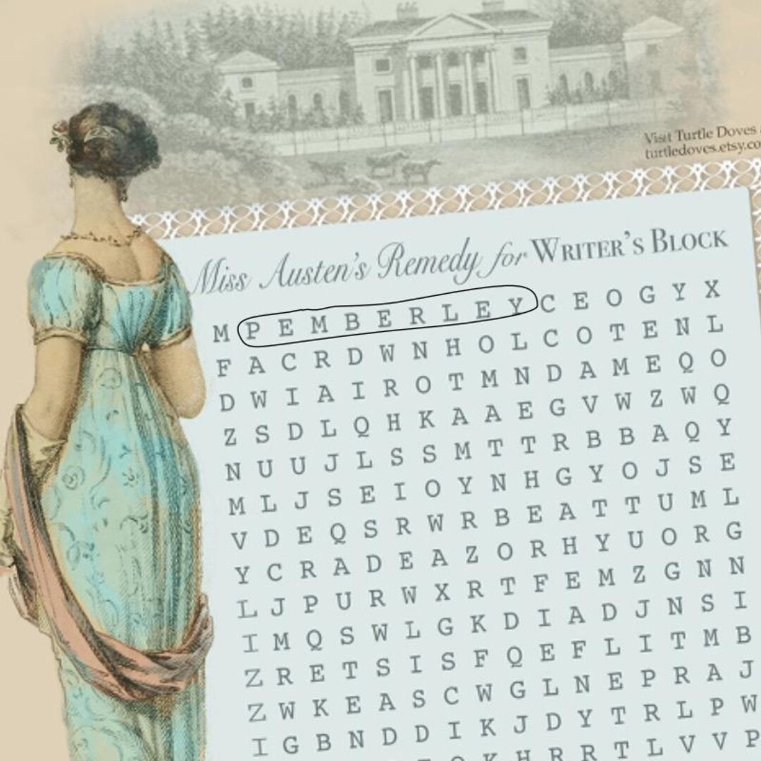 Jane Austen Word Search Puzzle, Party Game – Pride and Prejudice ...
