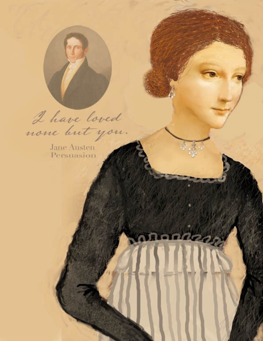 Digital Download - 5x7 Jane Austen Note Card, I Have Loved None but You ...