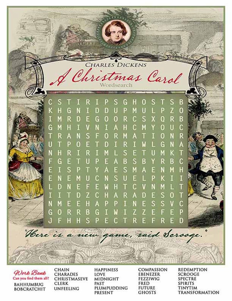 Download - A Christmas Carol Word Search Pack - Full Sheet and 5x7 Note ...