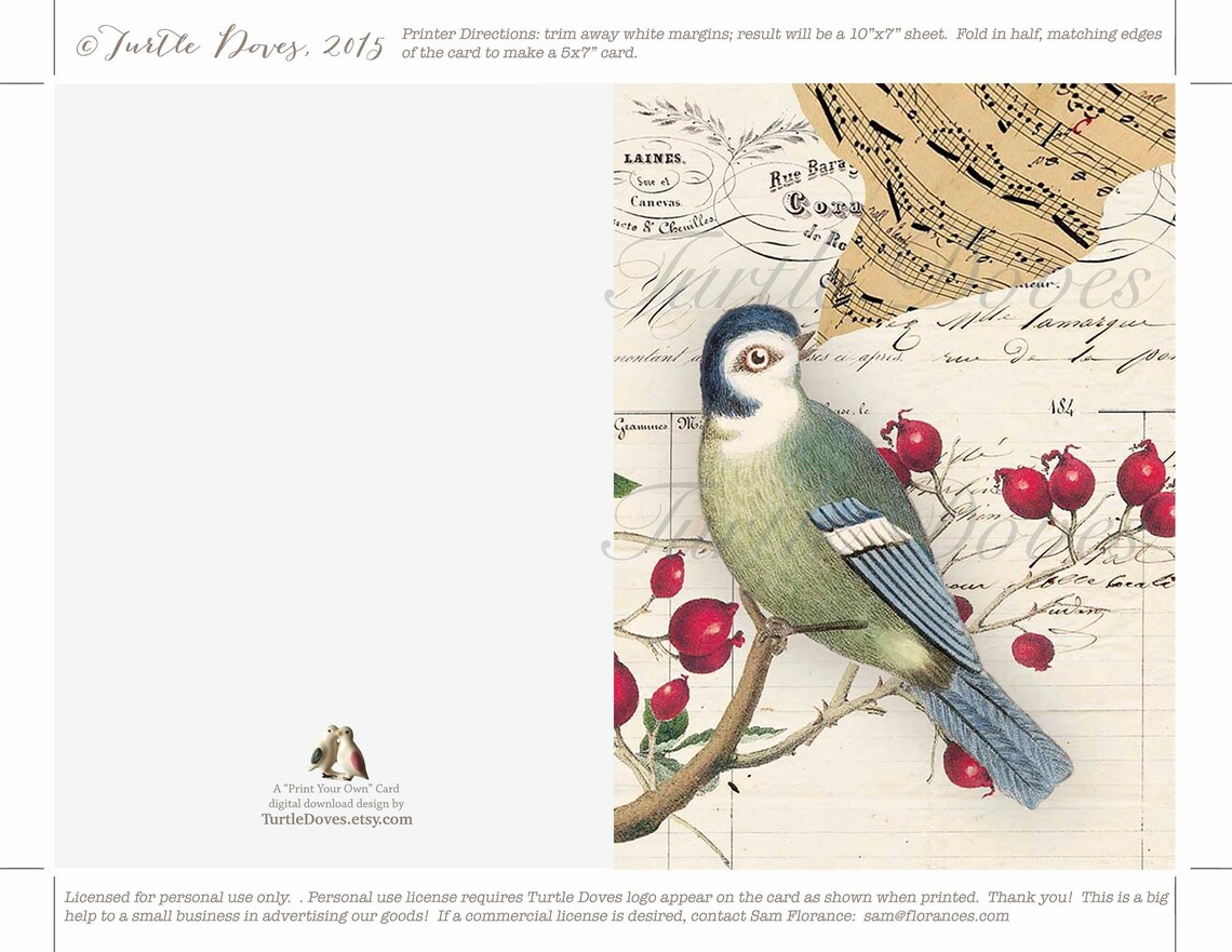 Singing Bird Note Card - Digital Print-your-own 5x7 Note Card - Etsy