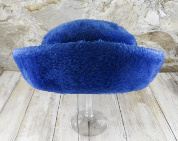 Vintage 1950s Miss Atkins Blue Faux Fur Bumper Hat - Etsy