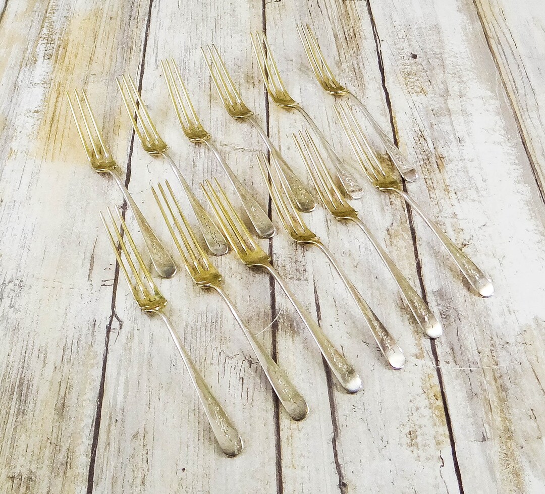 Antique Sterling Silver Strawberry Forks: Gold Washed Tines, Set of 12 ...