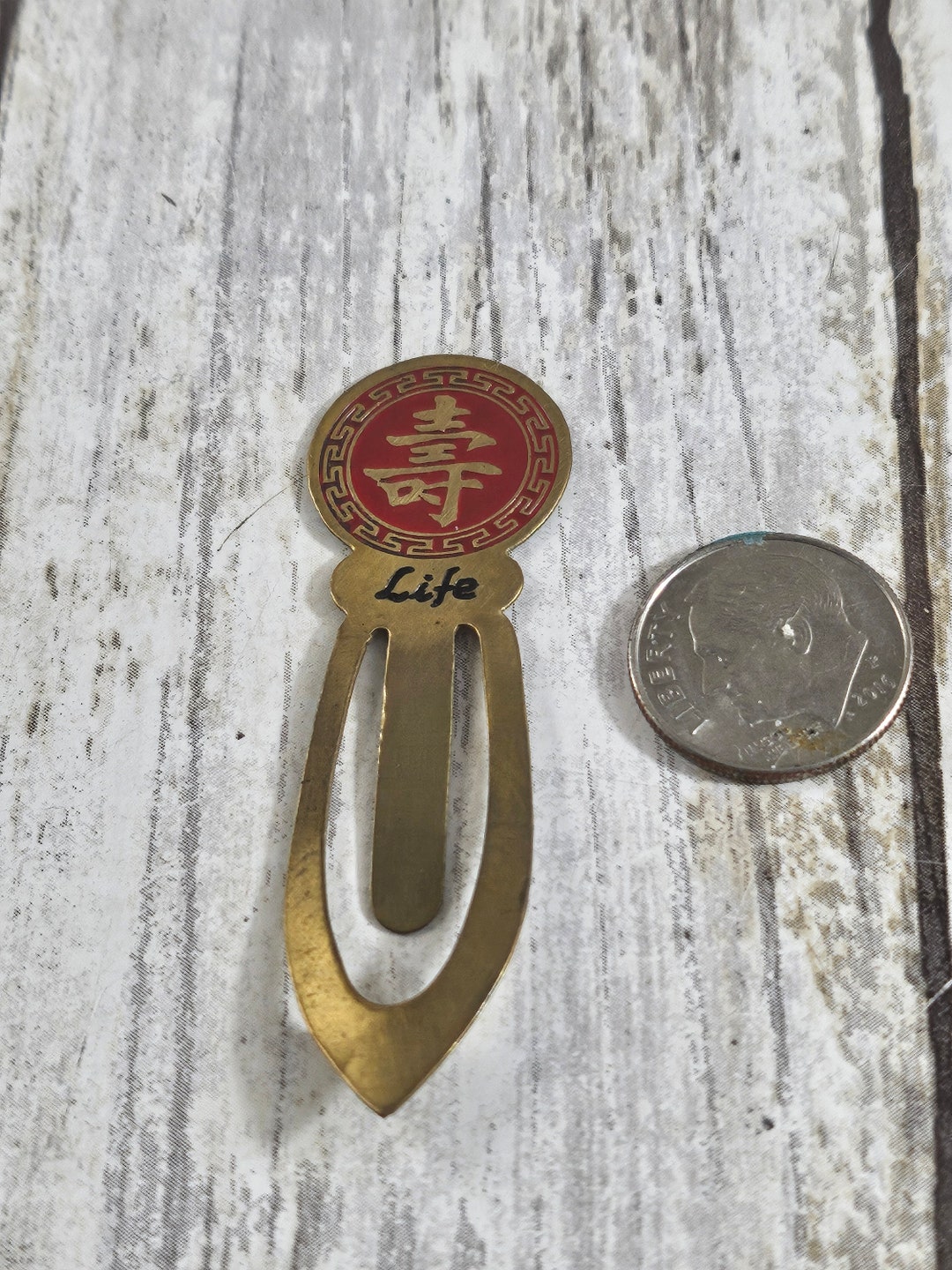 Vintage Chinese Themed Brass Bookmark, Life, in Red - Etsy