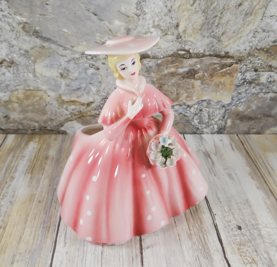 Vintage Lefton Planter, Lady in Pink Dress, #1856, Made in Japan - Etsy