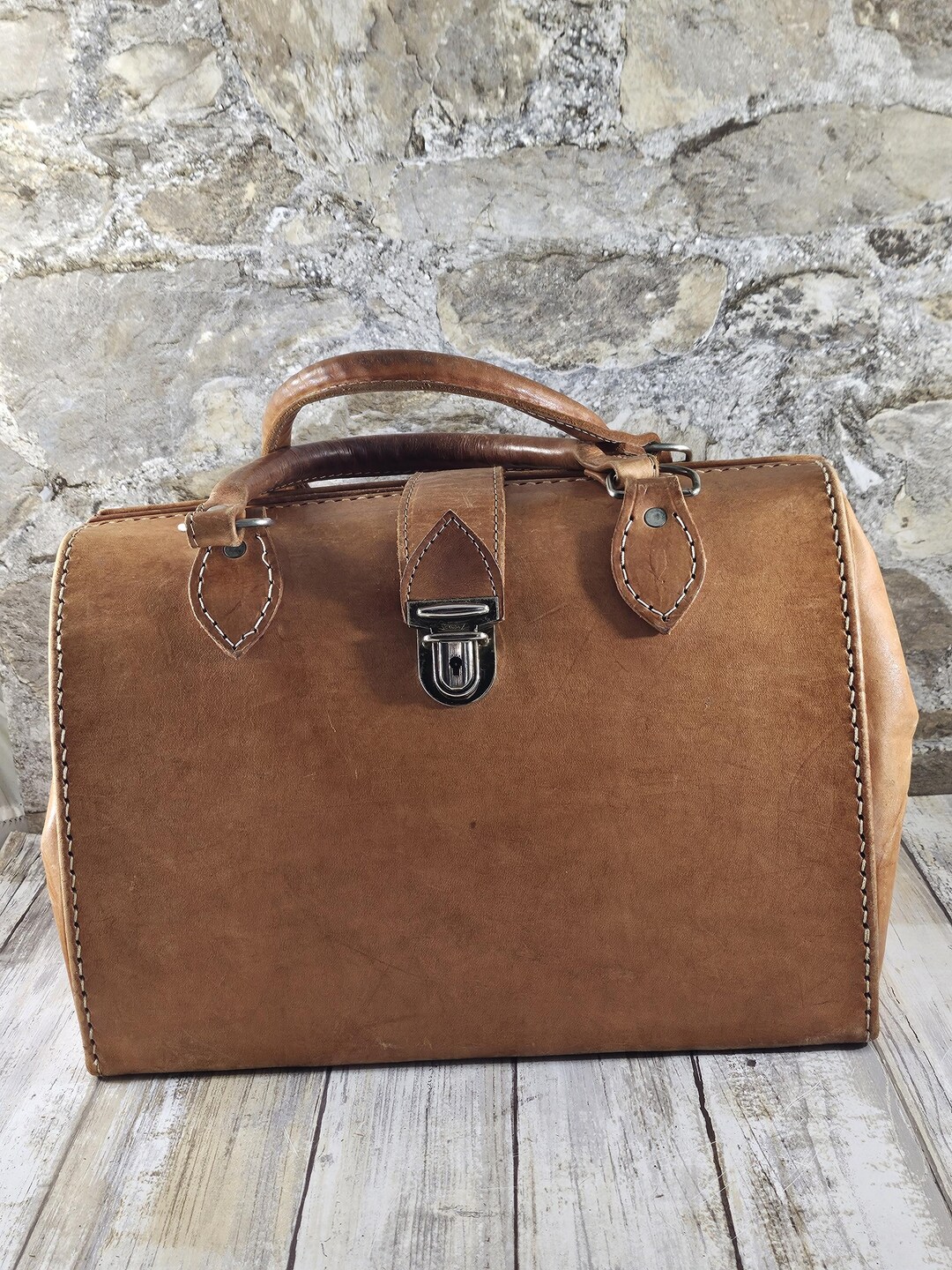 Vintage Tan Leather Doctor's Bag/handbag, Missing Key - Etsy