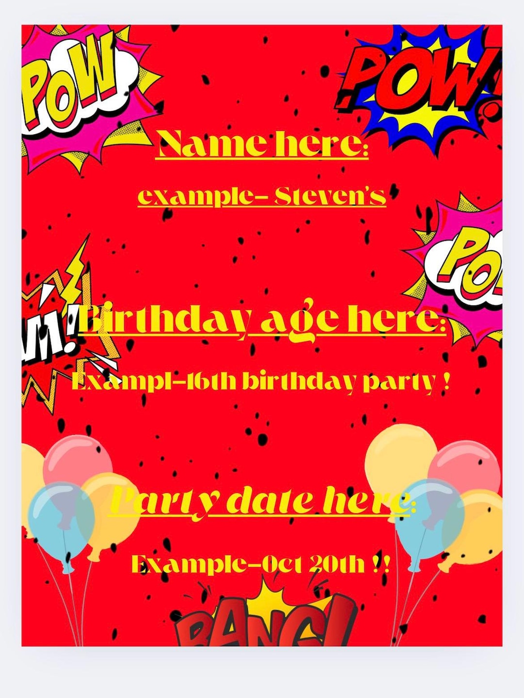 Comic Book Theme Birthday Party Invitation Card digital Download - Etsy