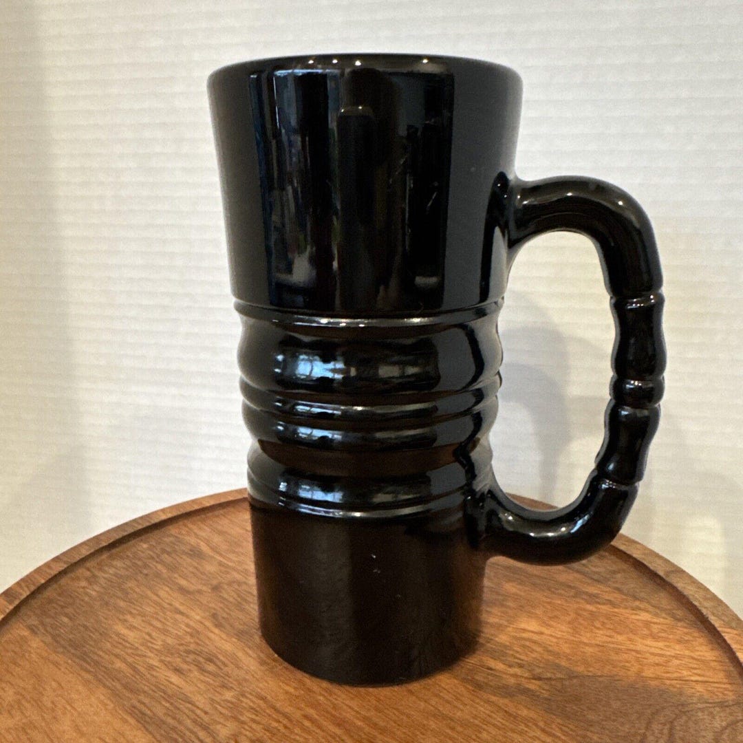 Vintage Tiara Indiana Black Glass Mug Tall Ribbed Cylinder Stein ...