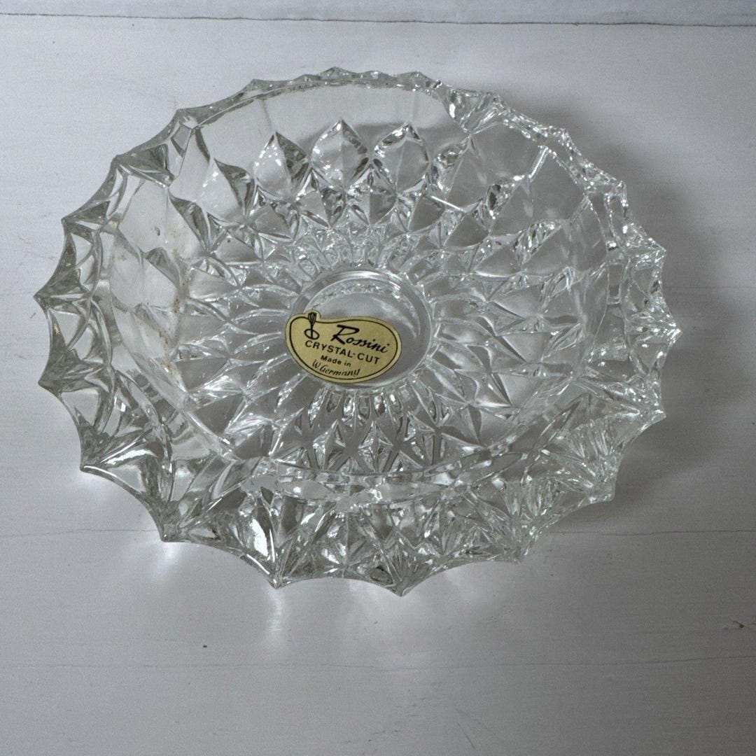 Vintage Crystal Ashtray Rossini West Germany 6.5" Heavy Sparkly Trinket ...